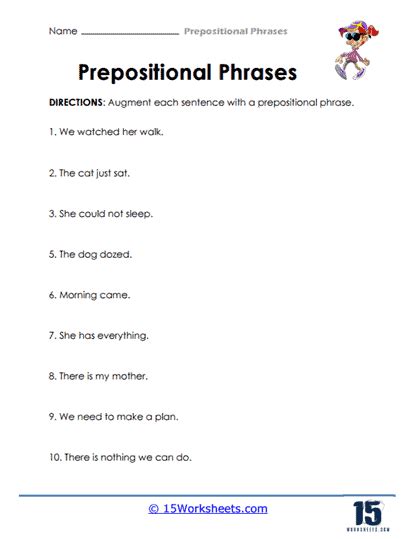 Prepositional Phrases Worksheets 15 Worksheets