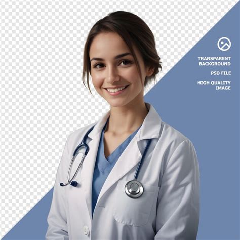 Premium PSD Smiling Female Doctor In White Coat With Stethoscope