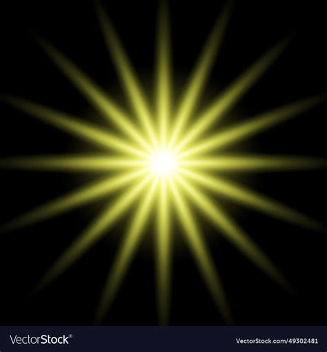 Gold Glowing Star Realistic Sun Rays Yellow Vector Image