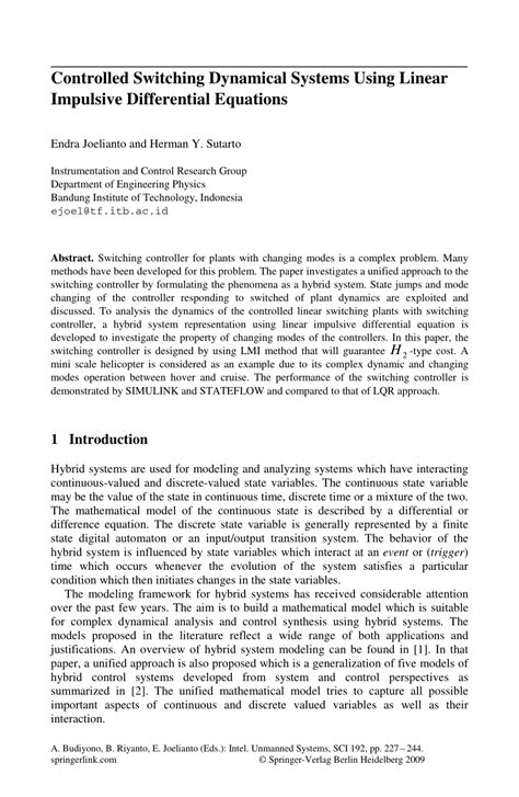 pdf controlled switching dynamical systems using linear impulsive differential equations