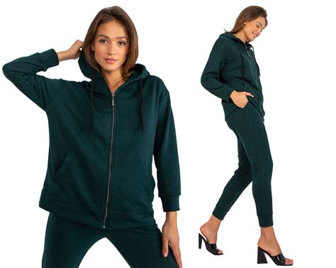 Ciepły DAMSKI dres ROZPINANY dresy F62 c ziel L XL 12476482814 Allegro pl