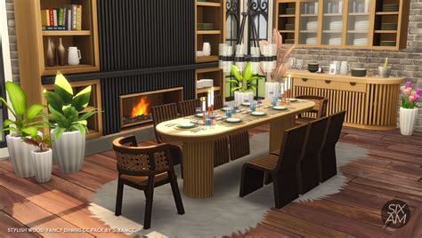 Stylish Wood Fancy Dining CC Pack For The Sims 4 Sixam CC