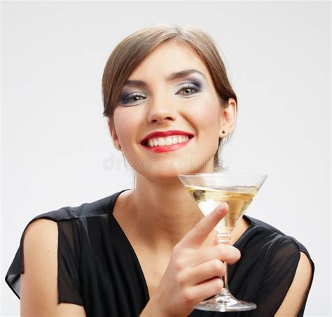 Feliz Celebre El Retrato De La Mujer Aislado En Blanco Imagen De
