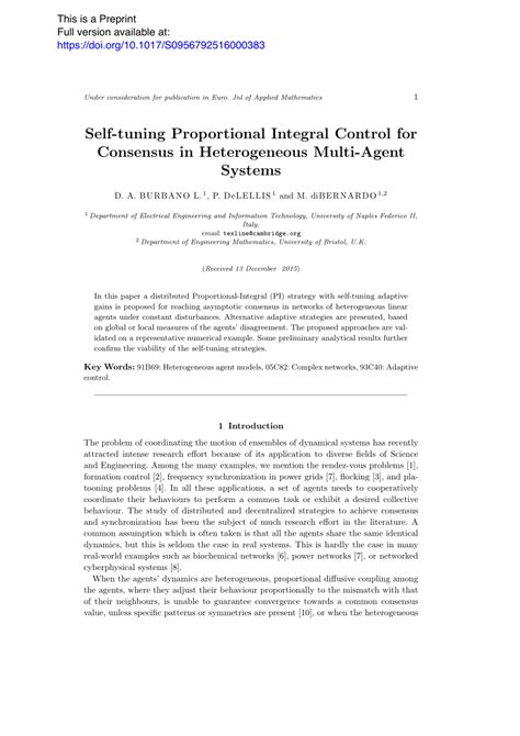 pdf self tuning proportional integral control for consensus in heterogeneous multi agent systems