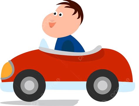 Illustration Of A Vector Red Toy Car With A Kid On A White Background