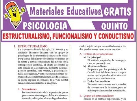 Estructuralismo Funcionalismo Y Conductismo Para Quinto Grado