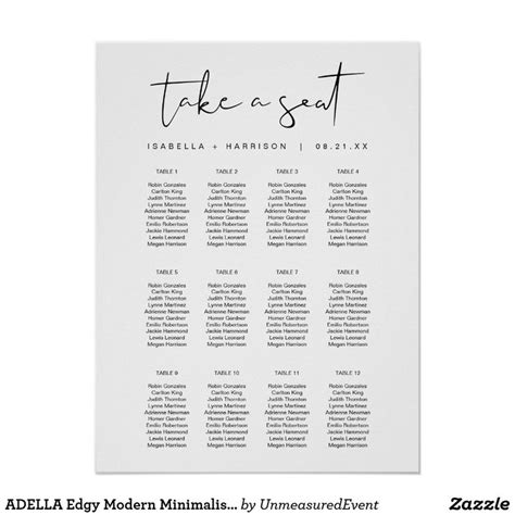 ADELLA Edgy Modern Minimalist Seating Chart Poster Zazzle