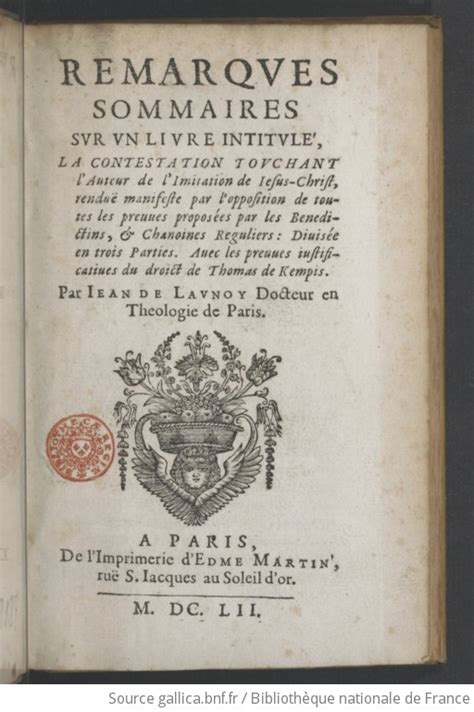 Remarques sommaires sur un livre intitulé La Contestation touchant l