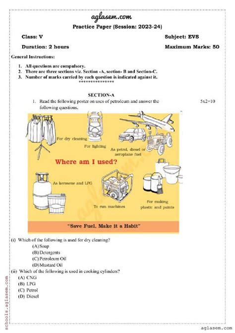 Class 5 EVS Sample Paper 2024 PDF Annual Exam Model Question Practice