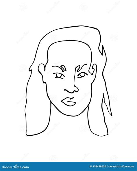 Retrato Lineal De La Cara Abstracta De La Mujer Con Peinado Retro Arte