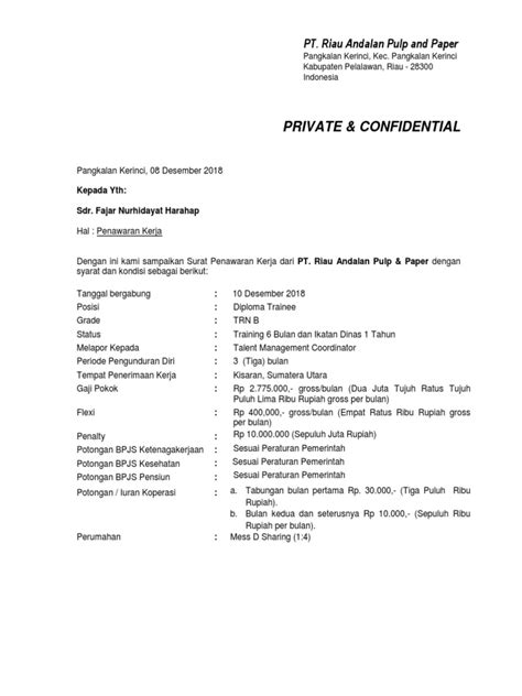 Contoh Surat Offer Letter Kerja Contoh Surat Penawaran Barang Resmi