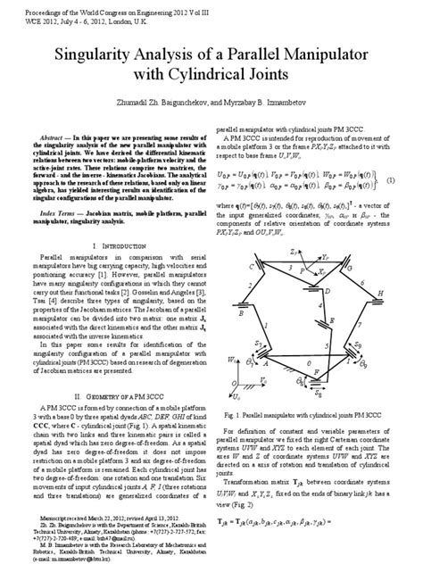 singularity analysis of a parallel manipulator with cylindrical joints download free pdf
