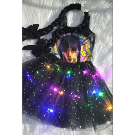 kit fantasia vandinha infantil 3pçs 1 saia de tule led luz 1body de