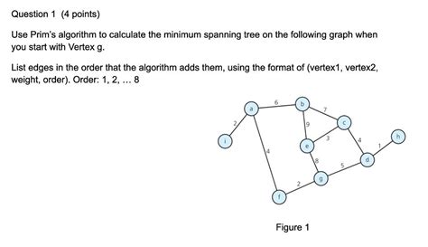 solved question 1 4 points use prim s algorithm to