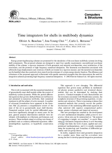 pdf time integrators for shells in multibody dynamics carlo bottasso