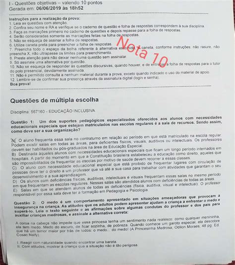Prova Gabarito Educa O Inclusiva Servi O Social