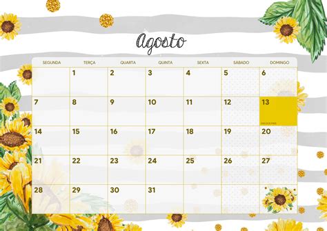 Calendario 2023 Listras Girassol Agosto Fazendo A Nossa Festa