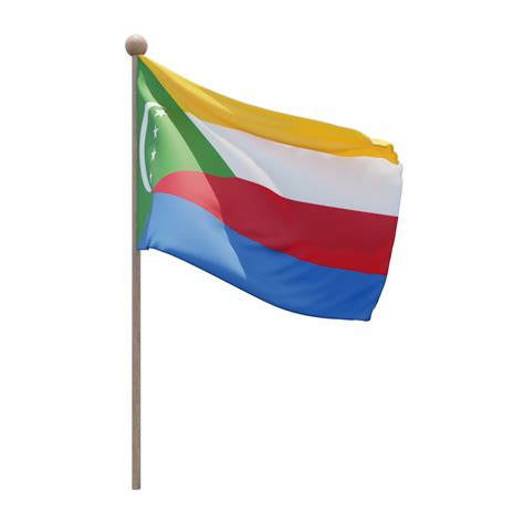Comoros 3d Illustration Flag On Pole Wood Flagpole 11285034 PNG