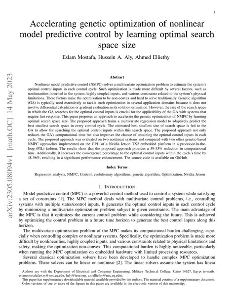 pdf accelerating genetic optimization of nonlinear model predictive control by learning