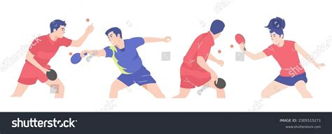 Set Of People Performing Table Tennis Sports Bundle Of Training Ping