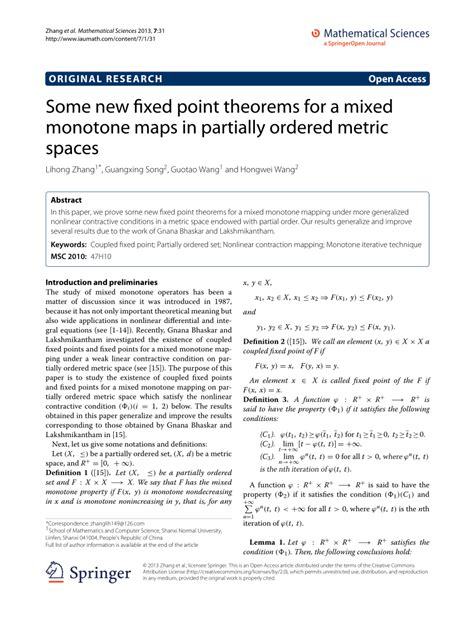 pdf some new fixed point theorems for a mixed monotone maps in partially ordered metric spaces