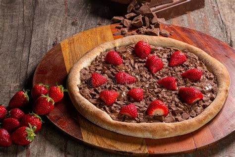 Brazilian Sweet Pizza With Chocolate And Strawberry Stock Image