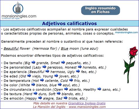 Adjetivos calificativos en inglés Ficha resumen