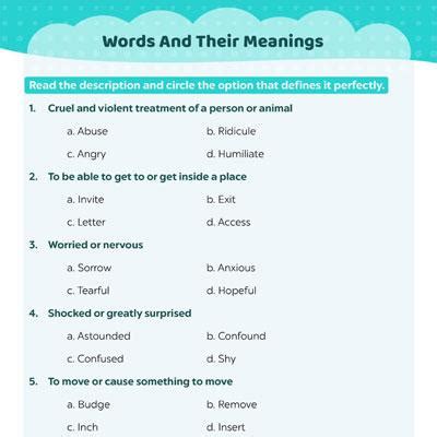Grade Vocabulary Words With Meaning