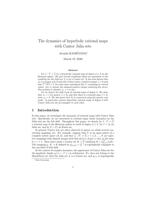 pdf the dynamics of hyperbolic rational maps with cantor julia sets
