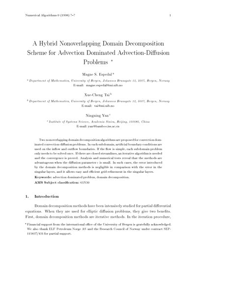 pdf a hybrid nonoverlapping domain decomposition scheme for advection dominated advection
