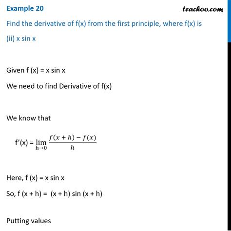 find derivative by first principle f x xsinx [with video] teachoo
