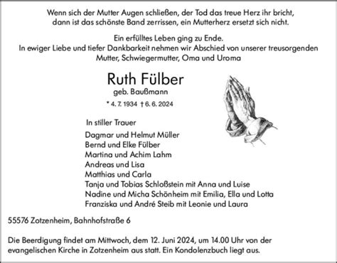 Traueranzeigen von Ruth Fülber vrm trauer de