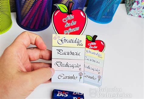 Cartão Maçã para Bis dia dos Professores Bolacha Pedagógica