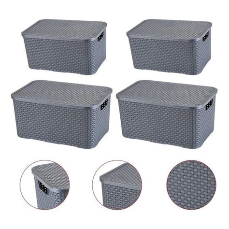 Kit 4 Caixas Organizadoras Rattan 3 5 E 7 Litros Grafite Monte Líbano