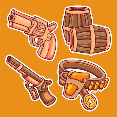 Iconos De La Etiqueta Engomada Del Vaquero Occidental Vector Dibujado A