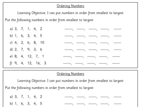 Ordering Numbers From Smallest To Largest Teaching Resources