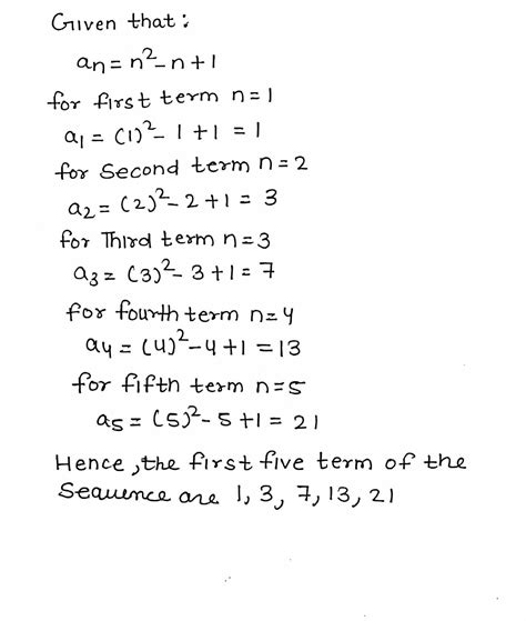 if the n th term an of a sequence is given by an n 2 n 1 write down its first five terms