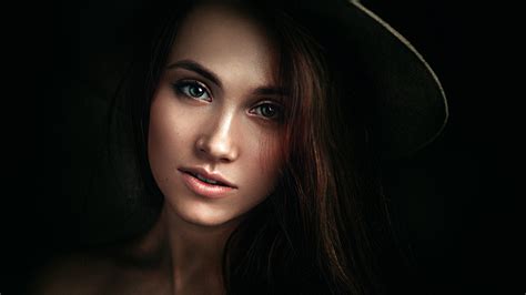 Wallpaper Face Women Long Hair Brunette Green Eyes Wavy Hair