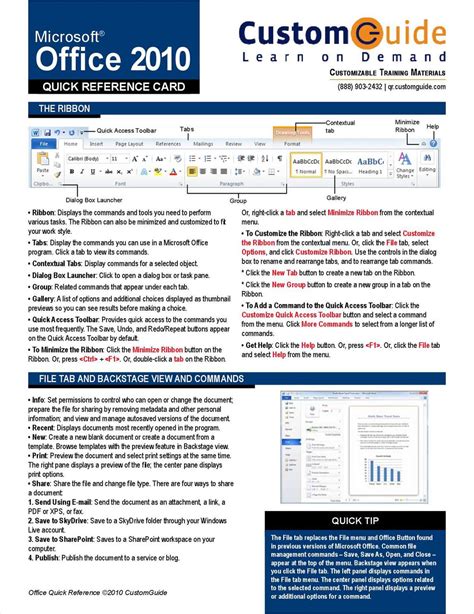 Microsoft Office Free Quick Reference Card Free Customguide