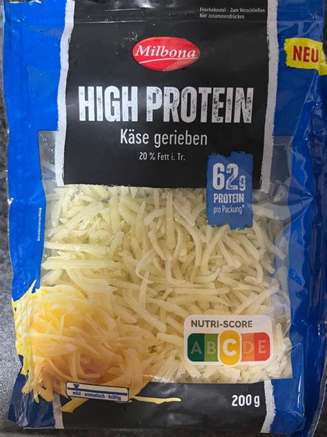 High Protein Käse gerieben Milbona kalorie kJ a nutriční hodnoty
