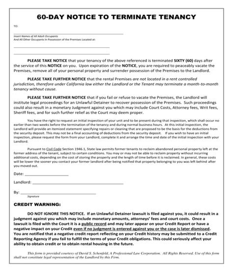 Template For 60 Day Notice To Landlord
