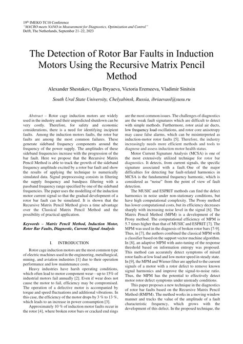 pdf the detection of rotor bar faults in induction motors using the recursive matrix pencil method