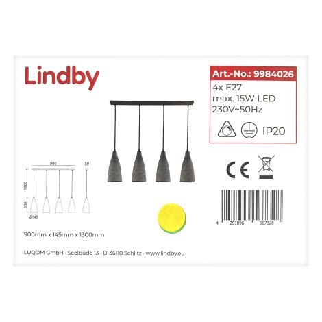 Lindby Hängeleuchte an Schnur SANNE 4xE27 15W 230V Beleuchtung