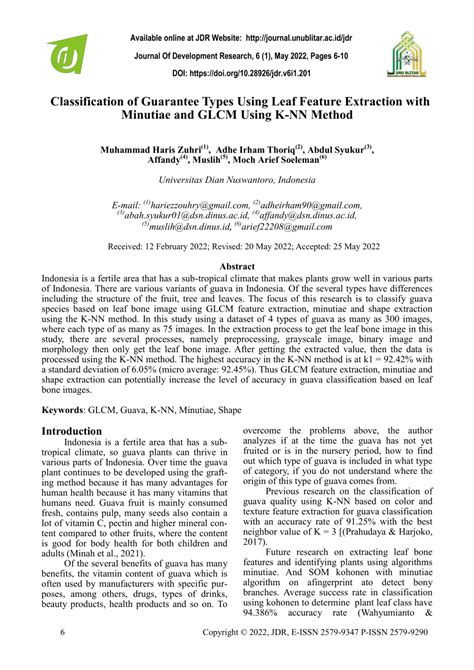 pdf classification of guarantee types using leaf feature extraction with minutiae and glcm