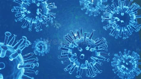 Blue Virus Or Bacteria Cells Microscope Close Up For Background COVID