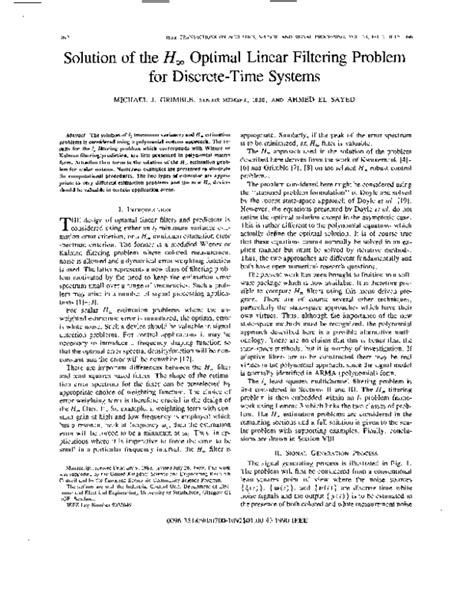 pdf solution of the h∞ optimal linear filtering problem for discrete time systems ahmed el