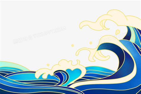 手绘插画国潮海浪免抠装饰PNG图片素材下载 装饰PNG 熊猫办公