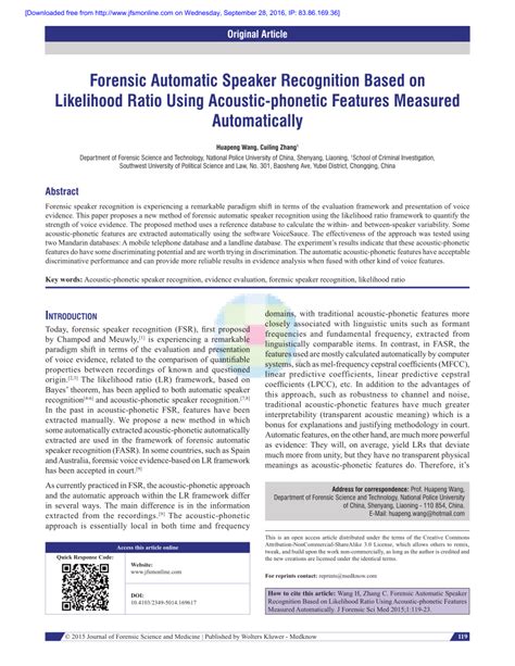 pdf forensic automatic speaker recognition based on likelihood ratio using acoustic phonetic