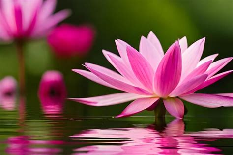 Premium Photo Pink Lotus Flower With The Reflection Of The Leaves