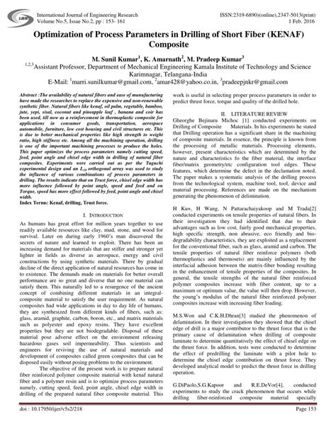 pdf optimization of process parameters in drilling of short fiber kenaf composite